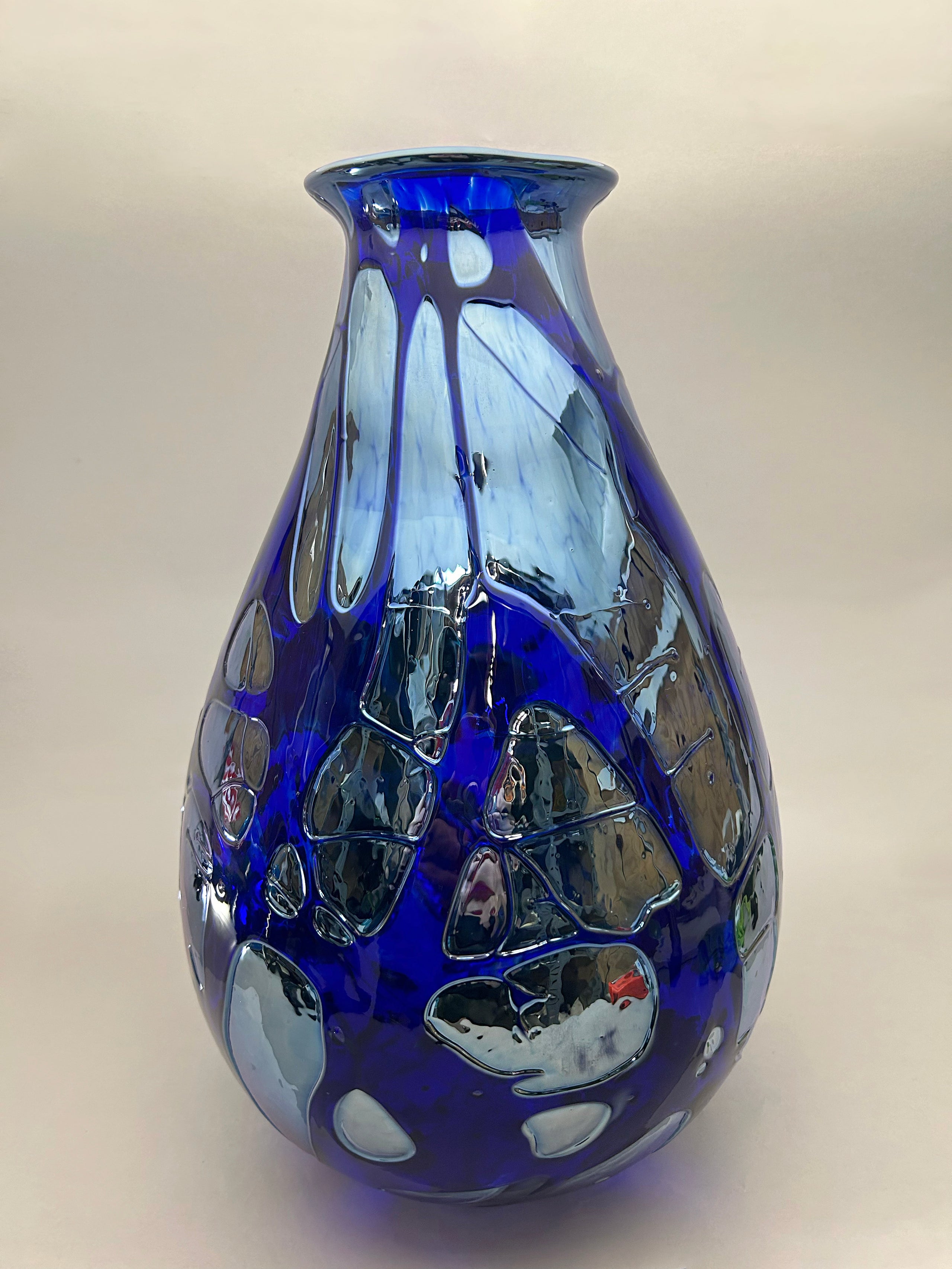 Large Silver Blue Bird Nest Vase | Decatur Glassblowing