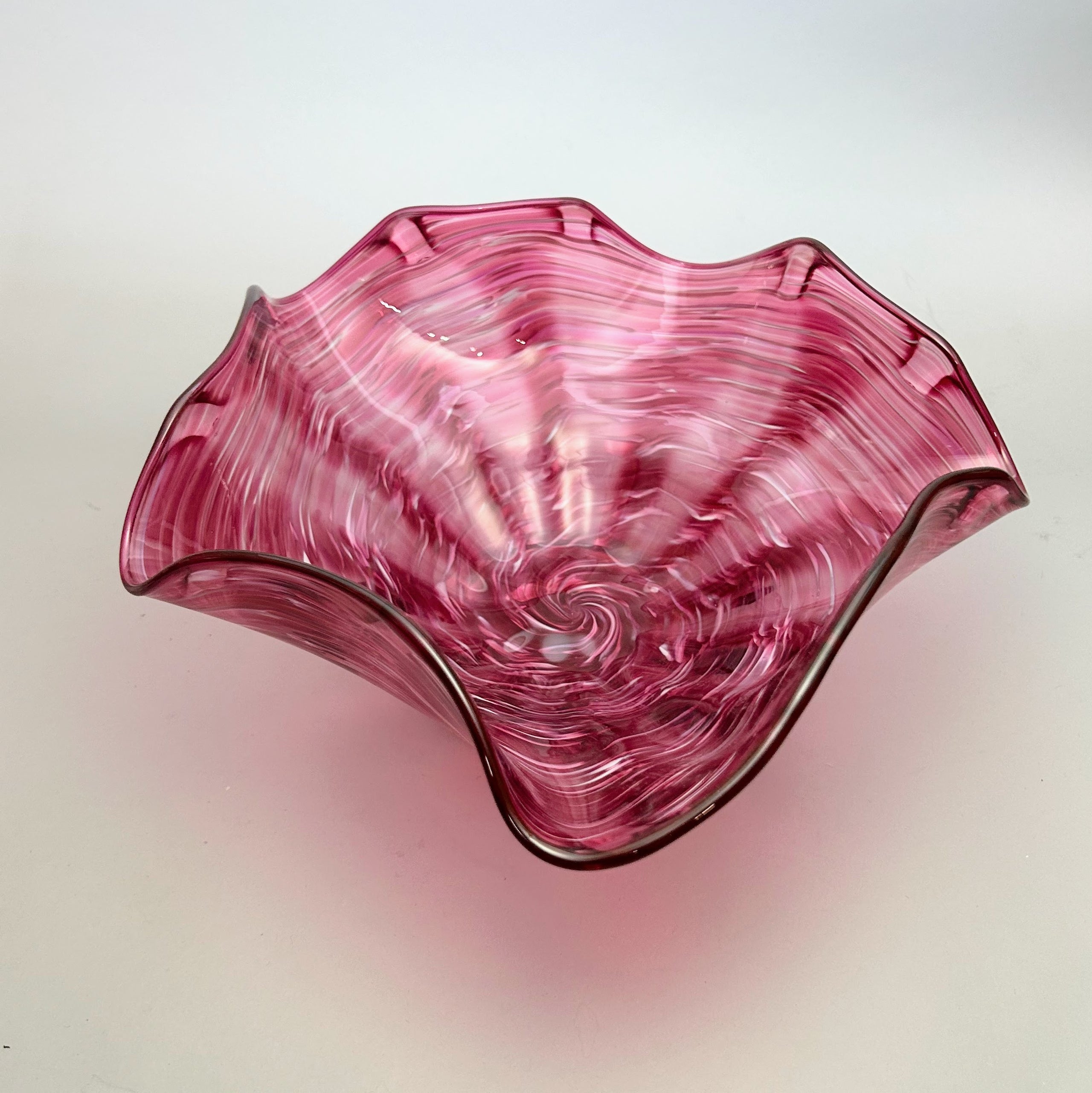 Pink Scalloped Bowl with Foot | Decatur Glassblowing